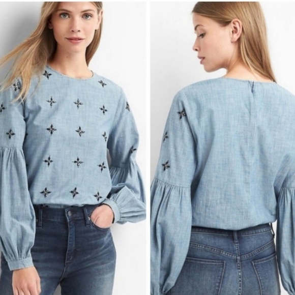 GAP | Tops | Soft Denim Balloon Sleeve Top | Poshmark